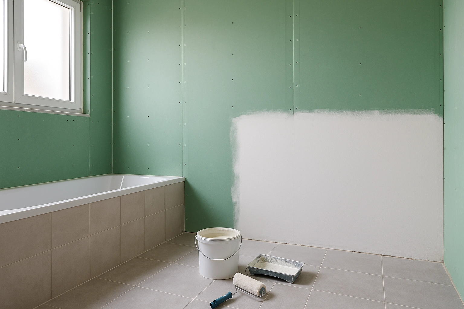 Placo hydrofuge : sous-couche et peinture sur du placo